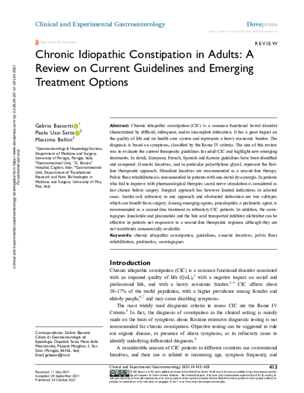 (PDF) Chronic Idiopathic Constipation in Adults: A Review on Current ...