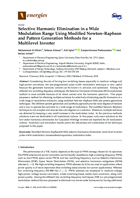 (PDF) Selective Harmonic Elimination in a Wide Modulation Range Using Modified Newton–Raphson ...