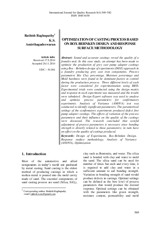 (PDF) Optimization of Casting Process Based