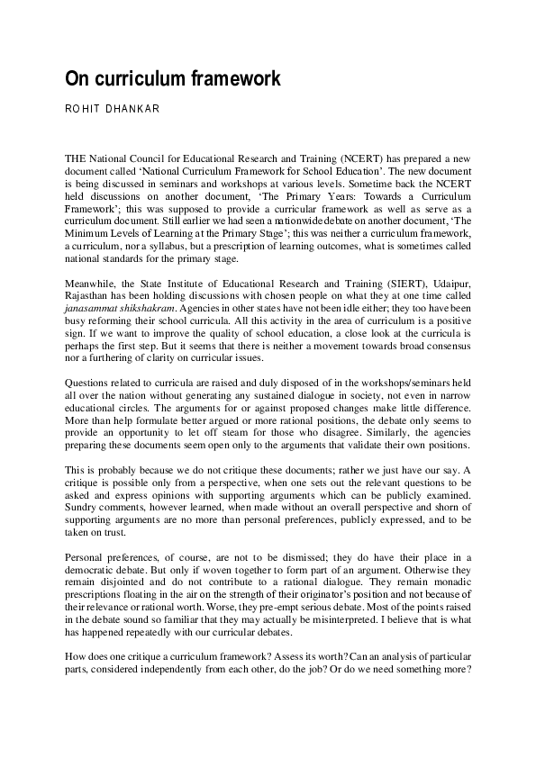 (PDF) On curriculum framework