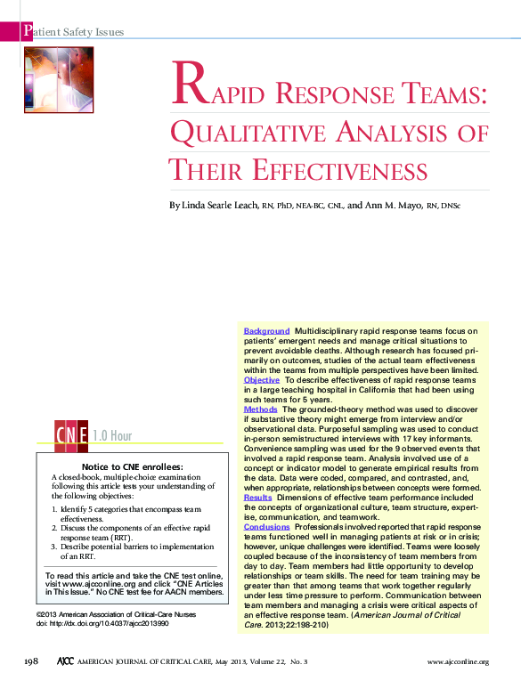 (PDF) Rapid Response Teams: Qualitative Analysis of Their Effectiveness