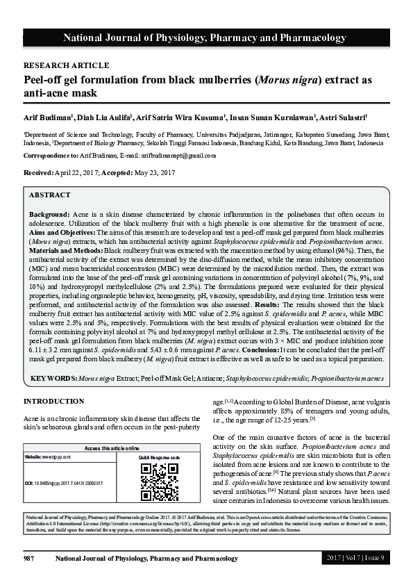 (PDF) Peel-off gel formulation from black mulberries (Morus nigra ...