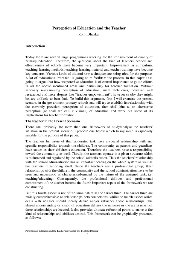 (PDF) Perception of Education and the Teacher