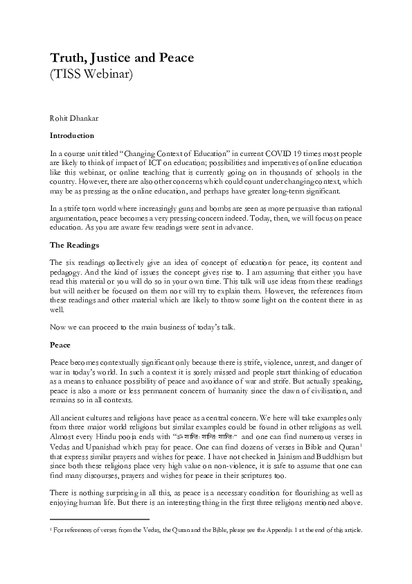 (PDF) Truth, Justice and Peace (TISS Webinar