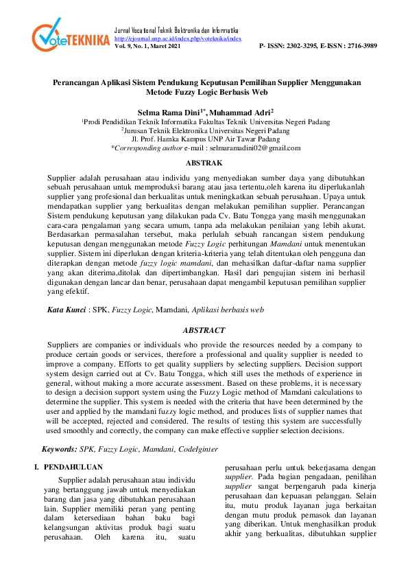 (PDF) Perancangan Aplikasi Sistem Pendukung Keputusan Pemilihan Supplier Menggunakan Metode ...
