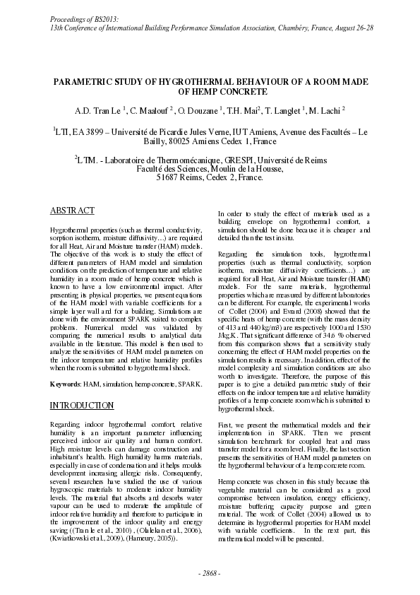 (PDF) Parametric Study Of Hygrothermal Behaviour Of A Room Made Of Hemp ...