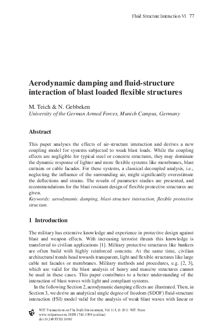 (PDF) Aerodynamic Damping and Fluid-Structure Interaction of Blast ...