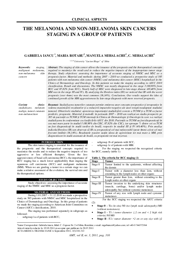 (PDF) The Melanoma and Non-Melanoma Skin Cancers Staging in a Group of ...