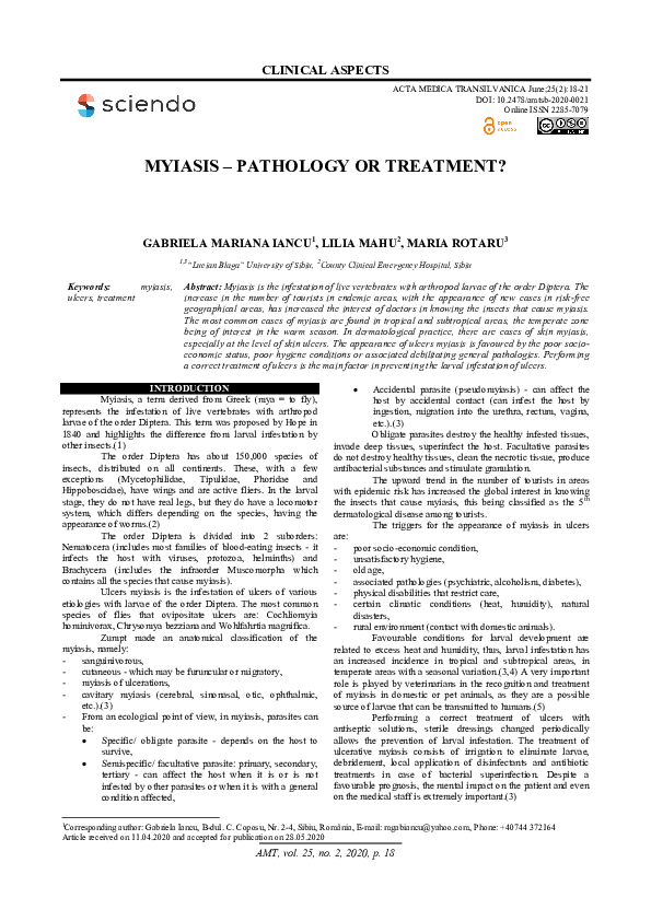 (PDF) Myiasis – Pathology or Treatment?