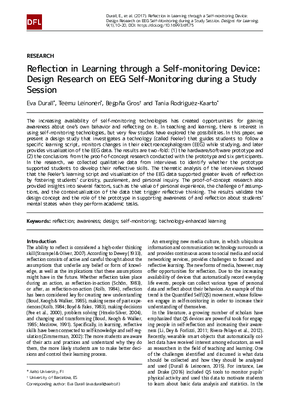 (PDF) Reflection in Learning through a Self-monitoring Device: Design Research on EEG Self ...