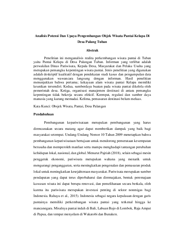 (PDF) Analisis Potensi Dan Upaya Pengembangan Objek Wisata Pantai Kelapa Di (PDF) Analisis Potensi Dan Upaya Pengembangan Objek Wisata Pantai Kelapa Di