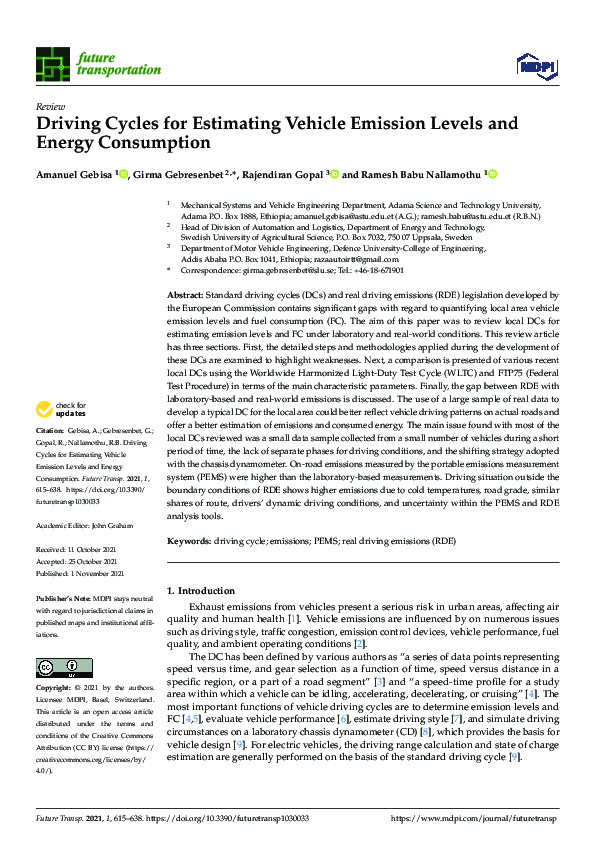 (PDF) Driving Cycles for Estimating Vehicle Emission Levels and Energy ...