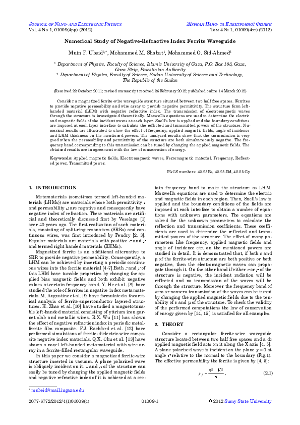 (PDF) Numerical study of negative-refractive index ferrite waveguide