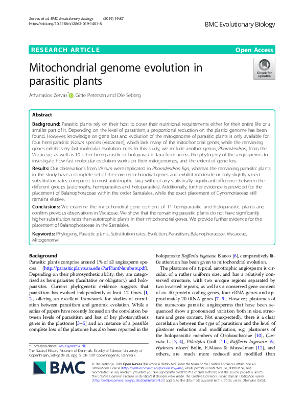 (PDF) Mitochondrial genome evolution in parasitic plants