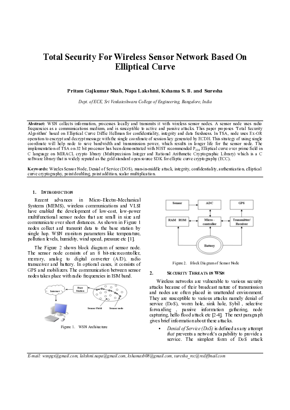 Pdf Total Security For Wireless Sensor Network Based On Elliptical Curve 0931