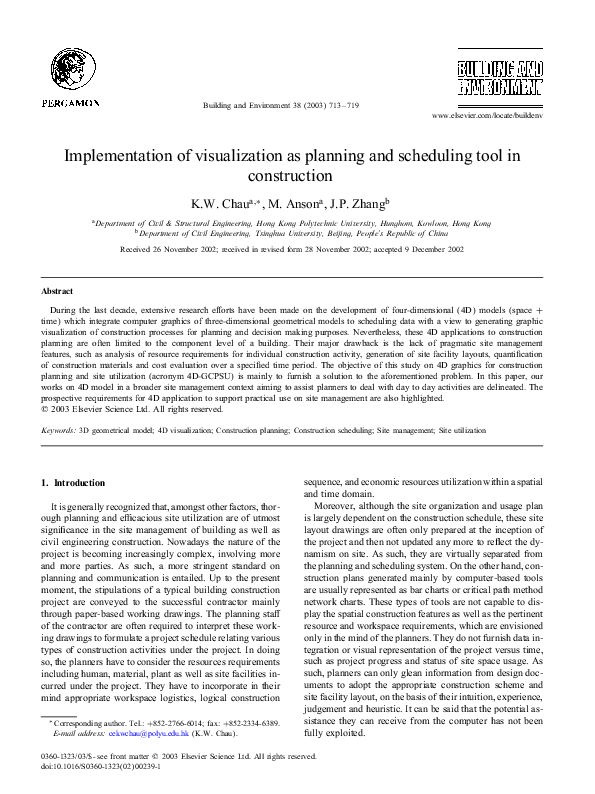 (PDF) Implementation of visualization as planning and scheduling tool ...