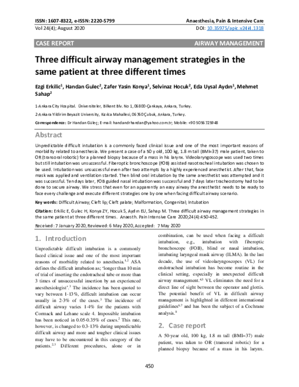 (PDF) Three difficult airway management strategies in the same patient ...