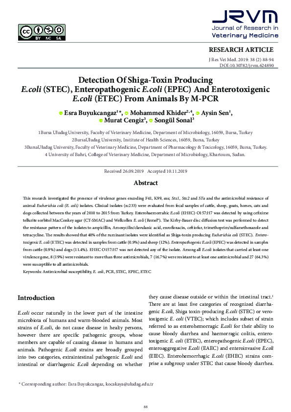 (PDF) Detection of Shiga-Toxin Producing E.COLI (Stec ...