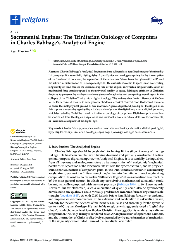 (PDF) Sacramental Engines: The Trinitarian Ontology of Computers in ...