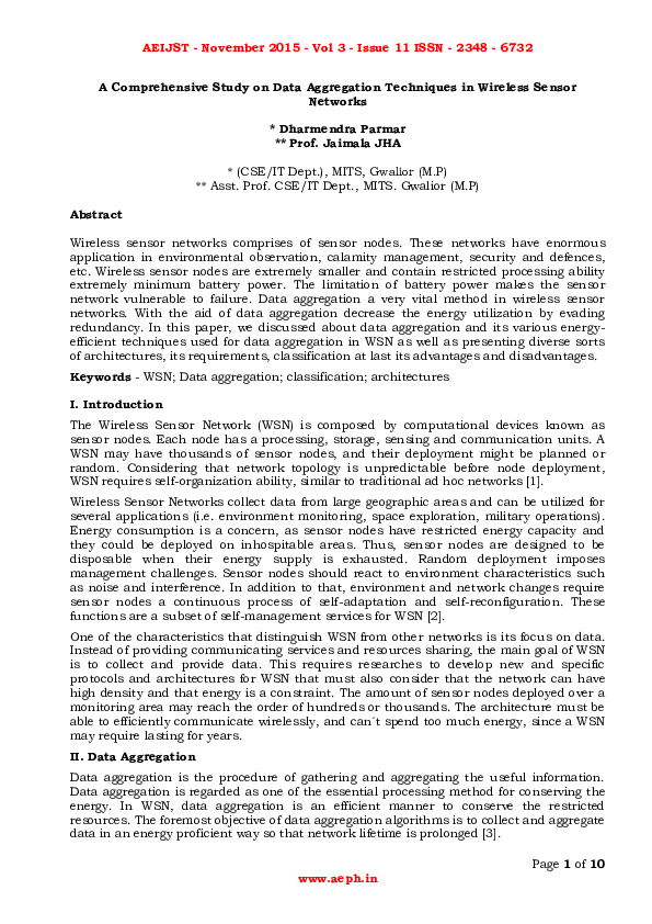 (PDF) A Comprehensive Study on Data Aggregation Techniques in Wireless Sensor Networks