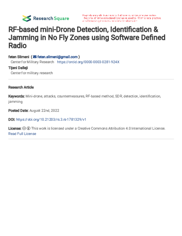 (PDF) RF-based mini-Drone Detection, Identification & Jamming in No Fly Zones using Software ...