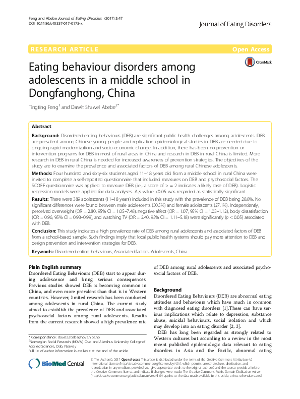 (PDF) Eating behaviour disorders among adolescents in a middle school ...