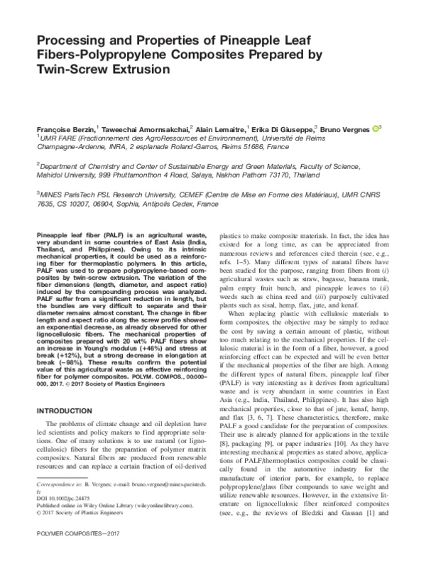 (PDF) Processing and properties of pineapple leaf fibers-polypropylene ...