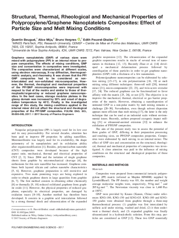 (PDF) Structural, thermal, rheological and mechanical properties of polypropylene/graphene ...