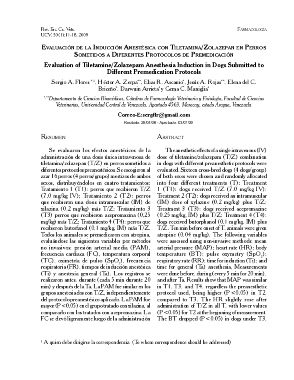 (PDF) Evaluation of Tiletamine/Zolazepam Anesthesia Induction in Dogs ...