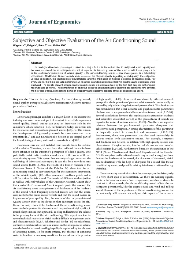 (PDF) Subjective and Objective Evaluation of the Air Conditioning Sound
