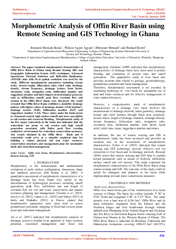 Pdf Morphometric Analysis Of Offin River Basin Using Remote Sensing And Gis Technology In Ghana