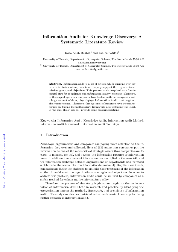 (PDF) Information Audit for Knowledge Discovery: A Systematic ...