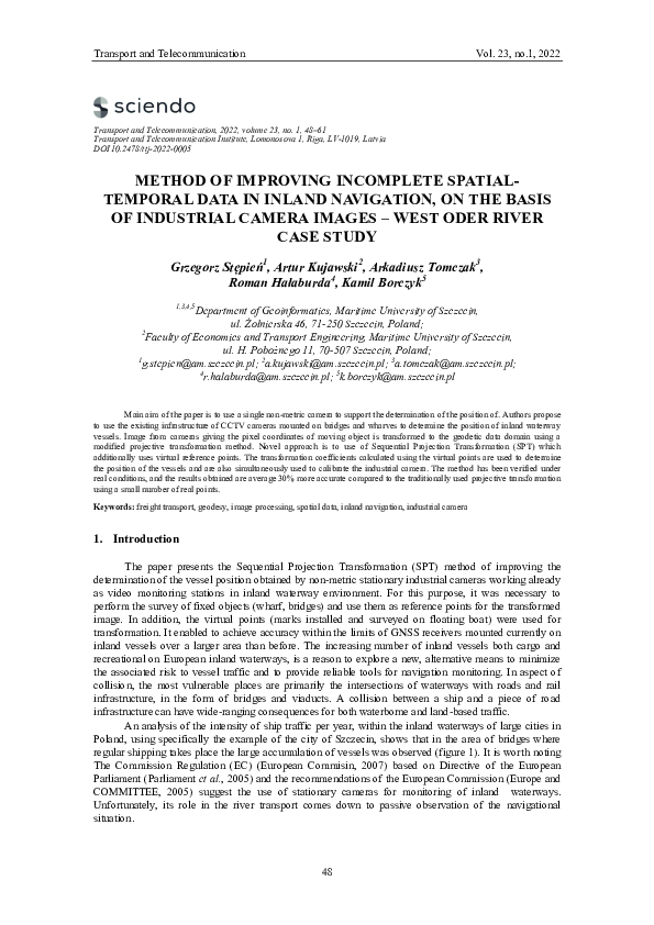 (PDF) Method of Improving Incomplete Spatial-Temporal Data in Inland Navigation, on the Basis of ...