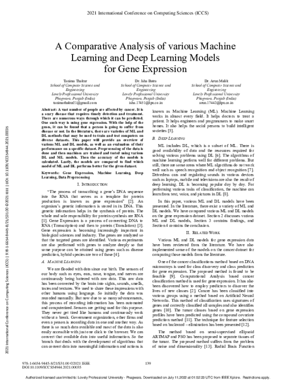 (PDF) A Comparative Analysis of various Machine Learning and Deep ...