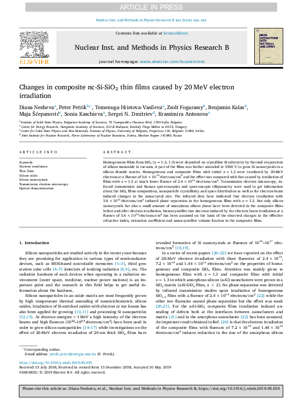 (PDF) Changes in composite nc-Si-SiO2 thin films caused by 20 MeV ...