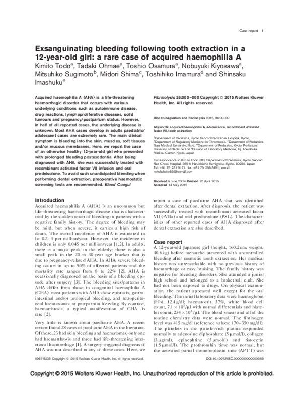 (PDF) Exsanguinating bleeding following tooth extraction in a 12-year ...