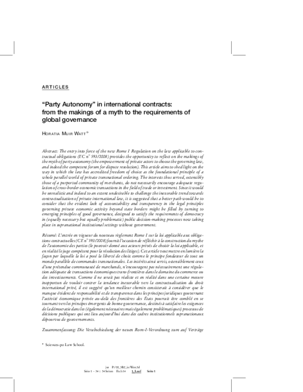 (PDF) “Party Autonomy” in international contracts: from the makings of ...