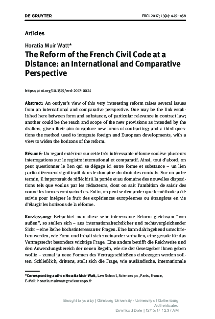 (PDF) The Reform of the French Civil Code at a Distance: an ...