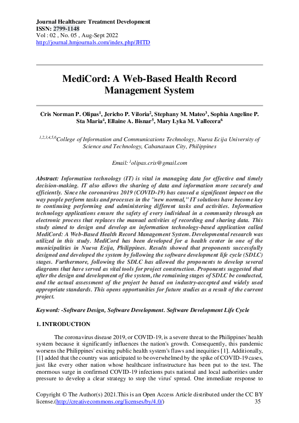 (PDF) MediCord: A Web-Based Health Record Management System