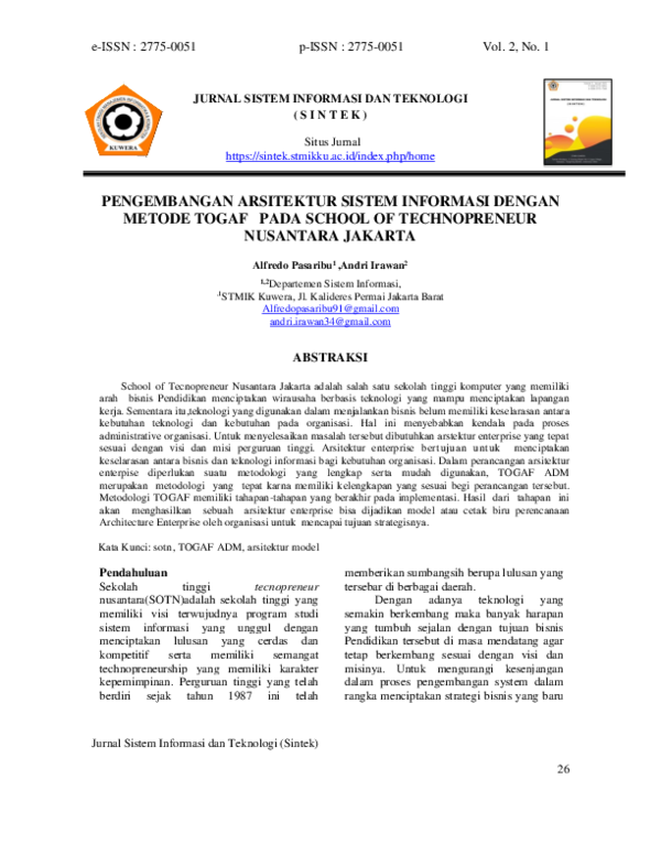 (PDF) Pengembangan Arsitektur Sistem Informasi Dengan Metode Togaf Pada School Of Technopreneur ...