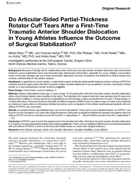 (PDF) Do Articular-Sided Partial-Thickness Rotator Cuff Tears After a ...