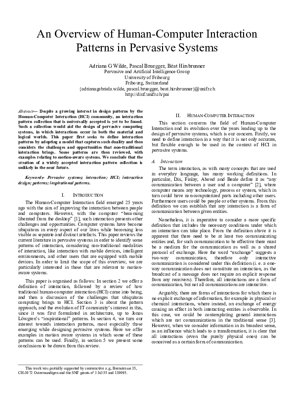 (PDF) An overview of Human-Computer Interaction patterns in pervasive systems