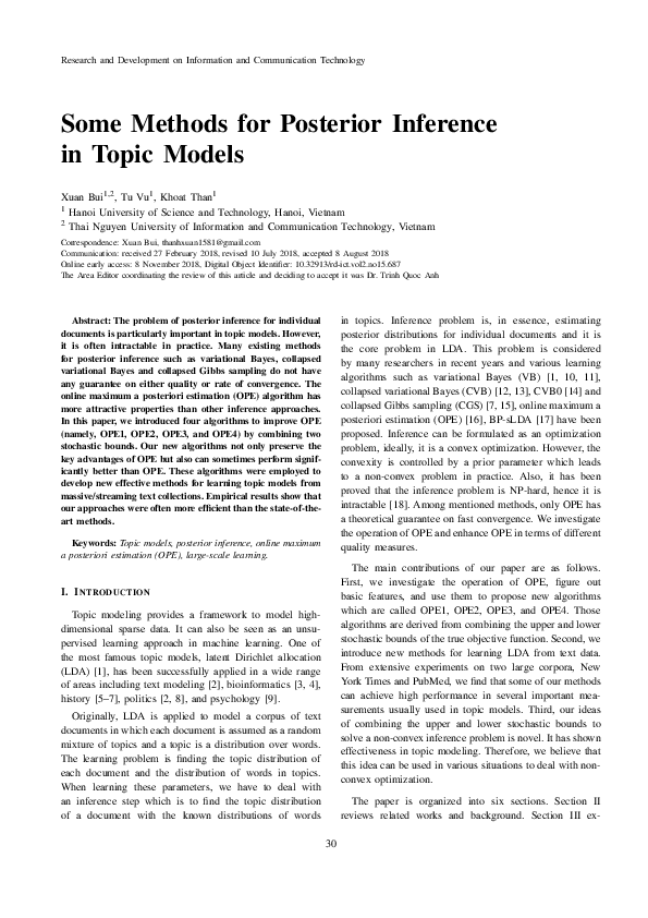(PDF) Some Methods for Posterior Inference in Topic Models
