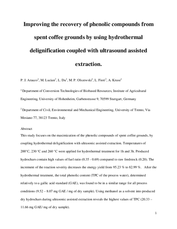 (PDF) Improving the recovery of phenolic compounds from spent coffee grounds by using ...