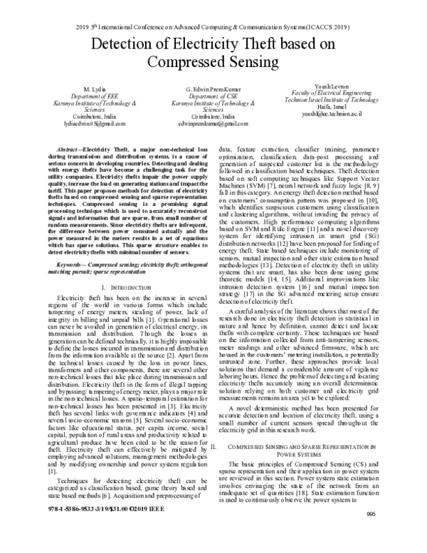 (PDF) Detection of Electricity Theft based on Compressed Sensing | Aj Jawad - Academia.edu