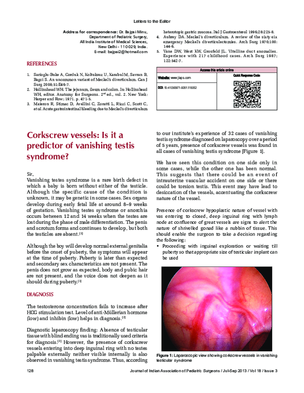 (PDF) Corkscrew vessels: Is it a predictor of vanishing testis syndrome?