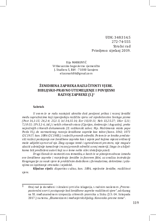(PDF) The marriage impediment of the disparity of cult. The biblical ...