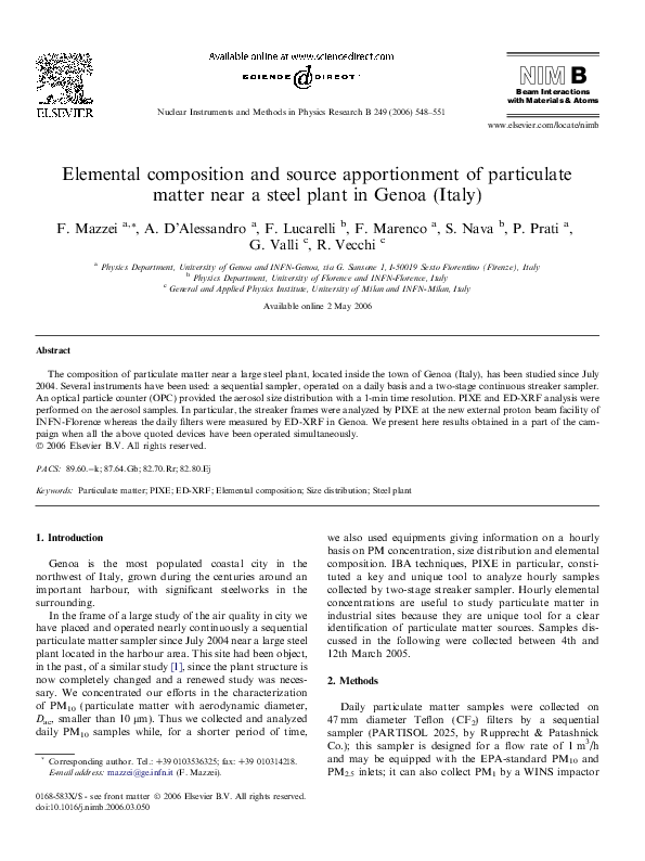 (PDF) Elemental composition and source apportionment of particulate ...