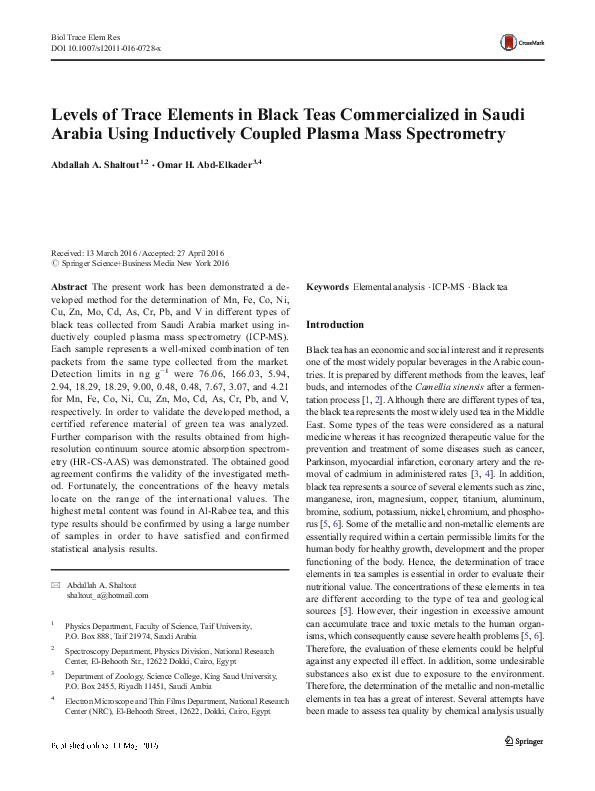 (PDF) Levels of Trace Elements in Black Teas Commercialized in Saudi ...