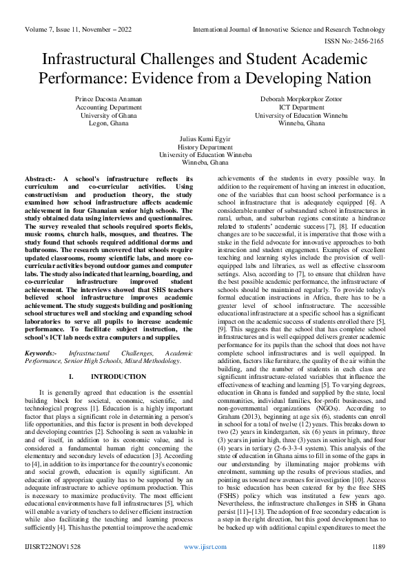 (PDF) Infrastructural Challenges and Student Academic Performance ...